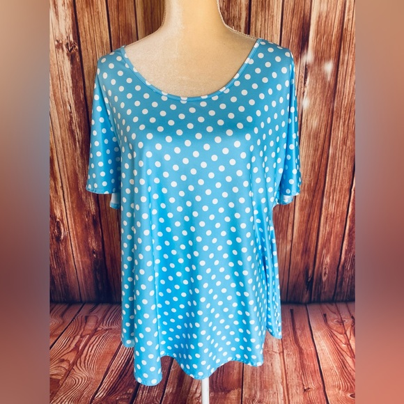 MISSLOOK | Tops | Womens Xl Blouse Misslook Blue White Polka Dots Short ...